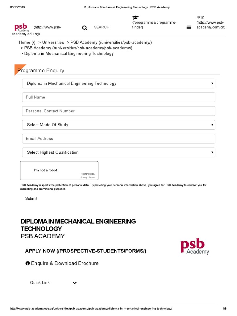 Diploma in Mechanical Engineering Technology - PSB Academy | PDF ...