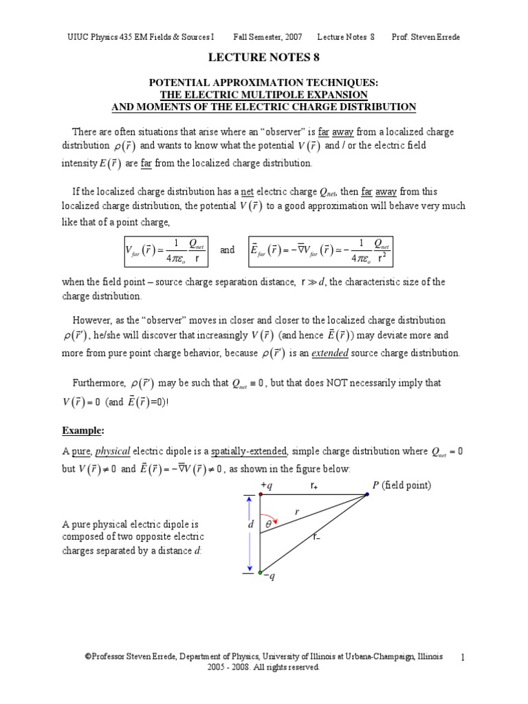 The Electric Multipole Expansion | PDF | Dipole | Physics