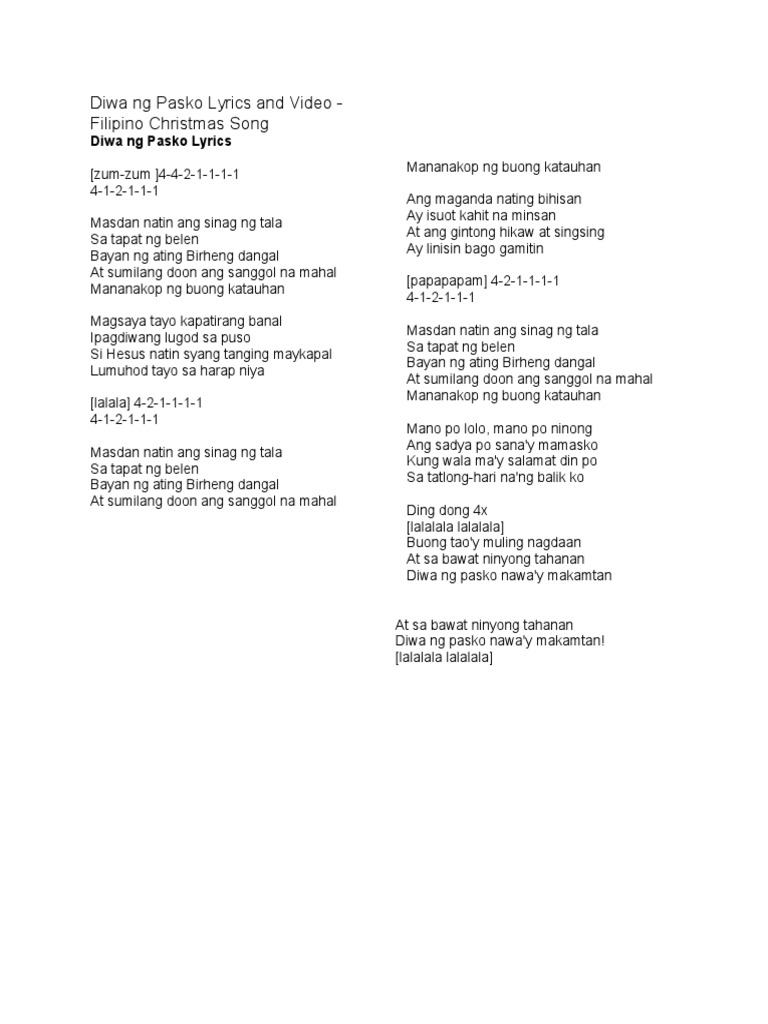 Diwa NG Pasko Lyrics and Video | PDF