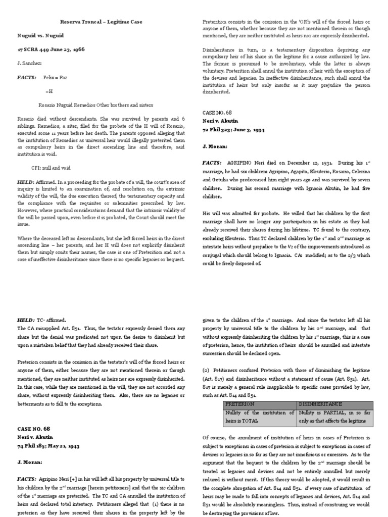 Reserva Troncal Legitime Cases | PDF | Will And Testament | Intestacy