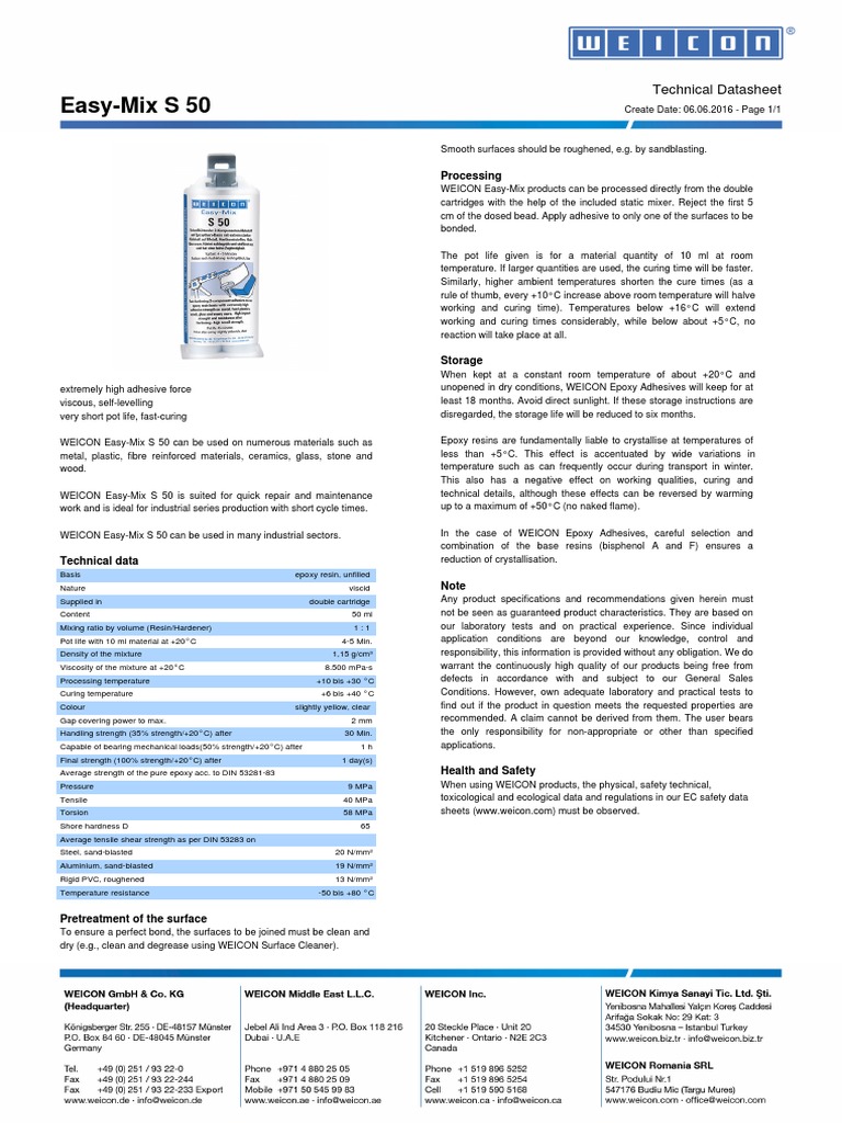 TDS 10650050 EN EN Easy-Mix-S-50 PDF | PDF | Epoxy | Strength Of Materials