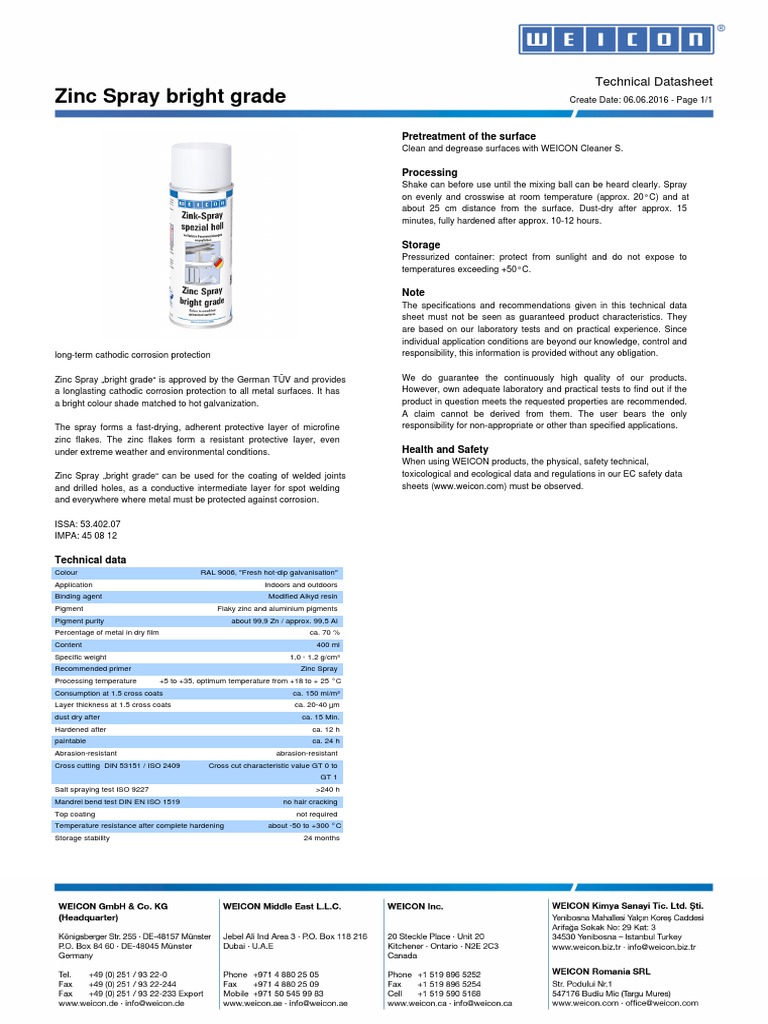 TDS 11001400 EN EN Zinc-Spray-bright-grade PDF | PDF | Galvanization | Zinc