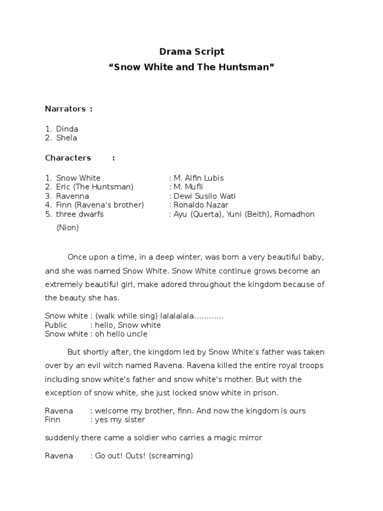 Drama Script (Snow White and The Huntsman) | PDF | Snow White