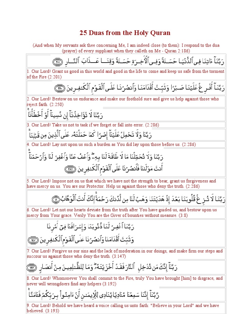 25 Quranic Duas for Believers | PDF | Repentance | Sin