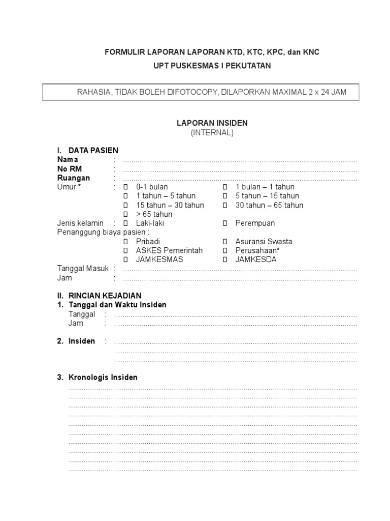 Formulir Laporan Insiden KTD KTC KPC KNC | PDF | Hukum