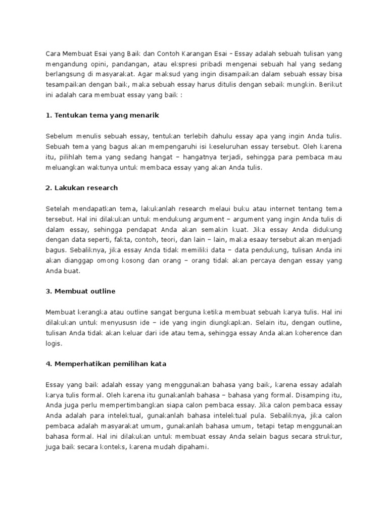Cara Membuat Esai Yang Baik Dan Contoh Karangan Esai | PDF