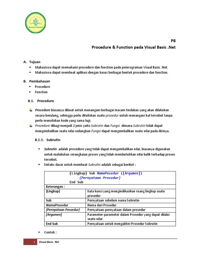 p8 Procedure Function Pada VB Net2 | PDF