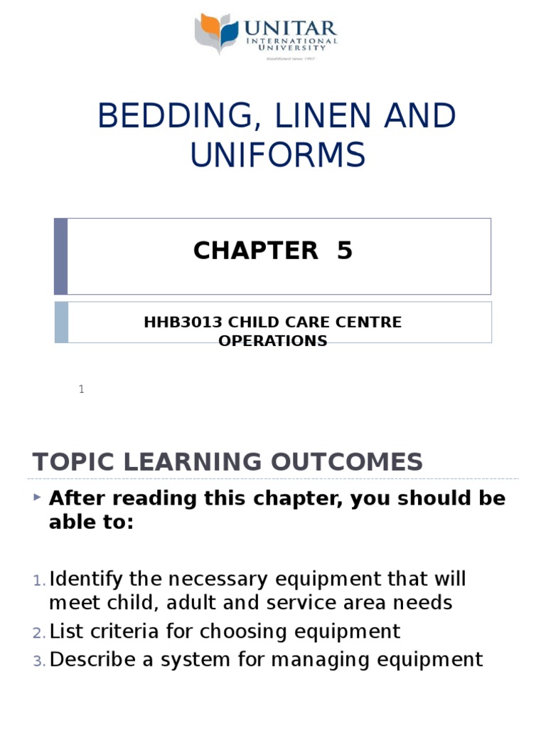 Chapter 5. Bedding, Linen and Uniforms - ND | PDF | Mattress | Bed