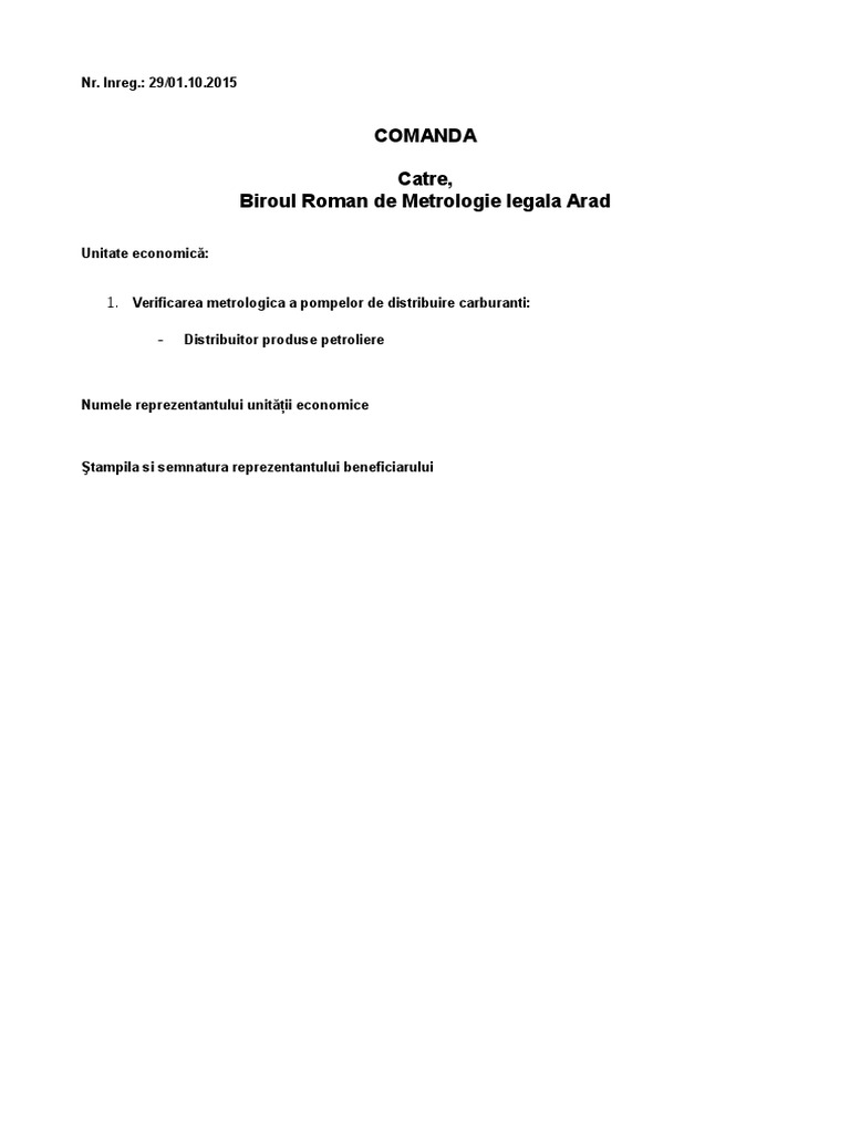 Formular Comanda Metrologie | PDF