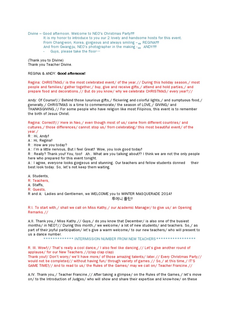 Christmas Hosting Script (MC) | PDF | Christmas | Leisure