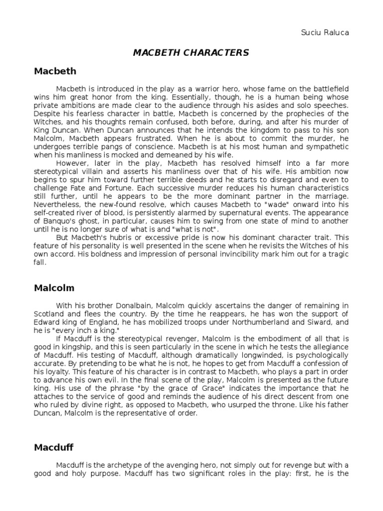 Macbeth Characters | PDF | Macbeth | Religion And Belief