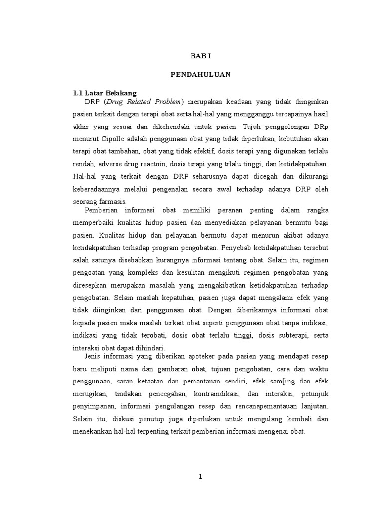 Identifikasi dan Klasifikasi Drug Related Problem (DRP) berdasarkan Studi Kasus | PDF