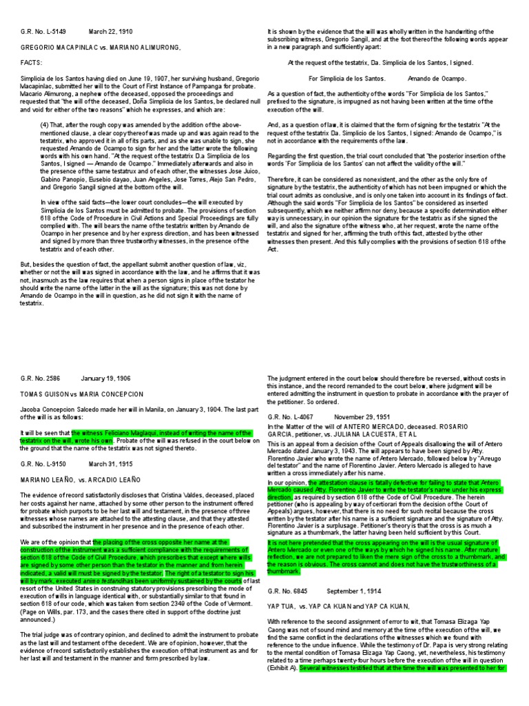 Succession - Notarial Wills Legacies and Devises Digest | PDF | Will ...