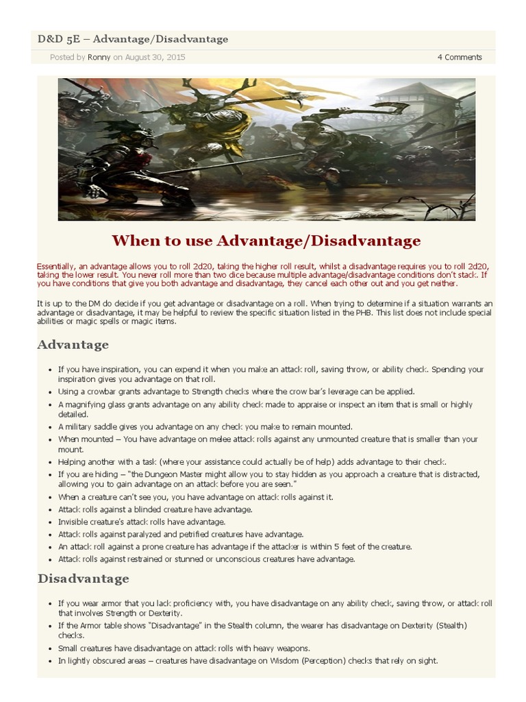 D&D 5E - Advantage - Disadvantage | PDF | Dungeons & Dragons | Leisure ...