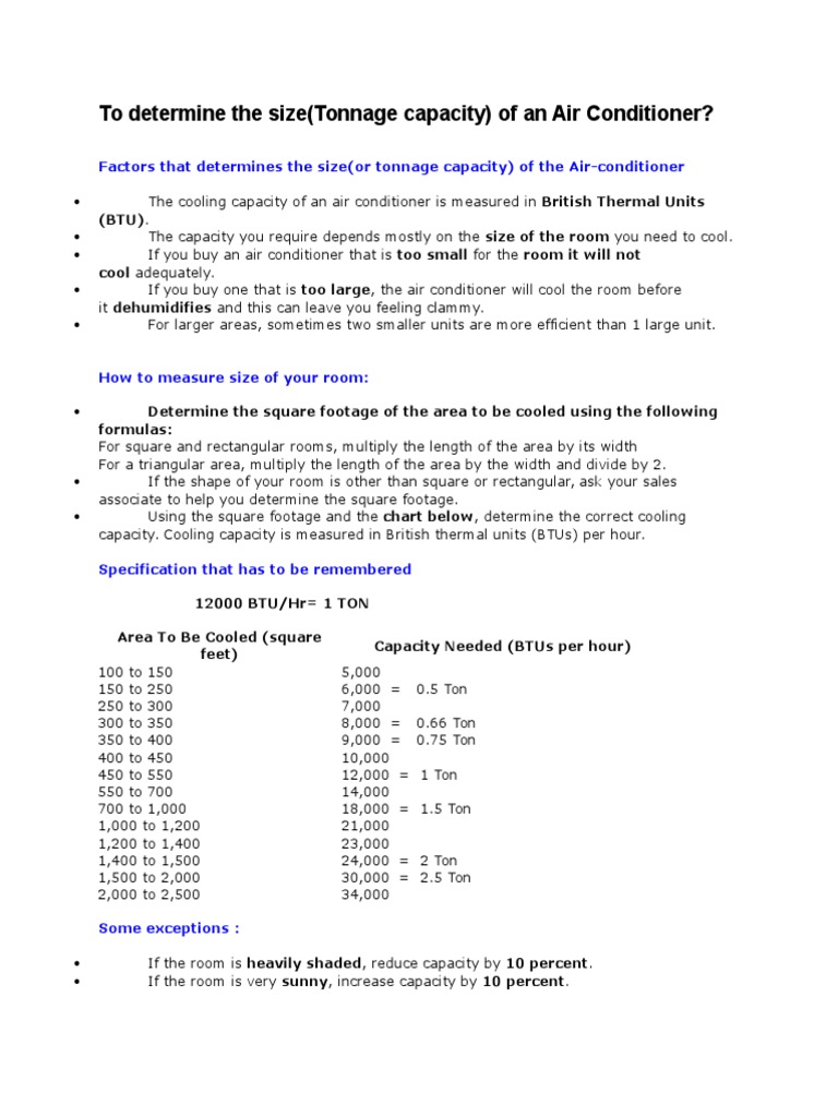 To Determine The Size of Air Conditioner Sizing | PDF