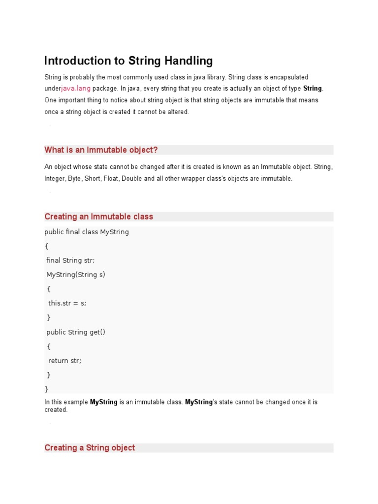 Introduction To String Handling Pdf String Computer Science Java Programming Language 6789