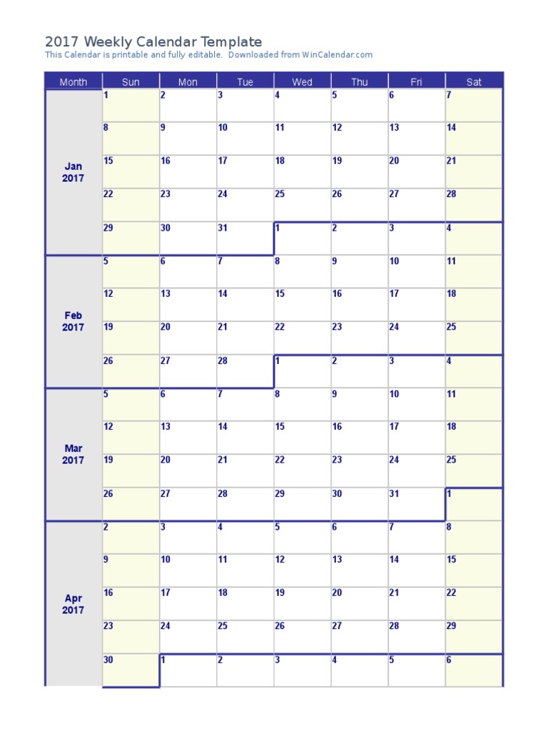 Editable 2017 Weekly Calendar Template | PDF | Teaching Methods ...