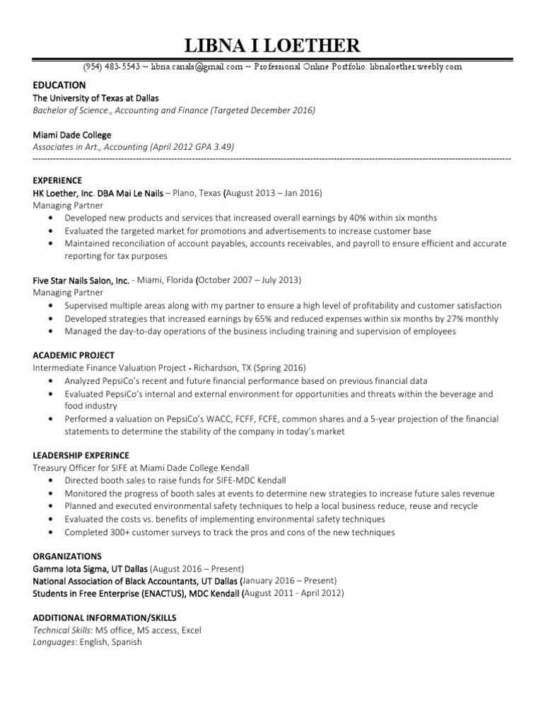 Libna Loether Resume | PDF | Pepsi Co | Valuation (Finance)
