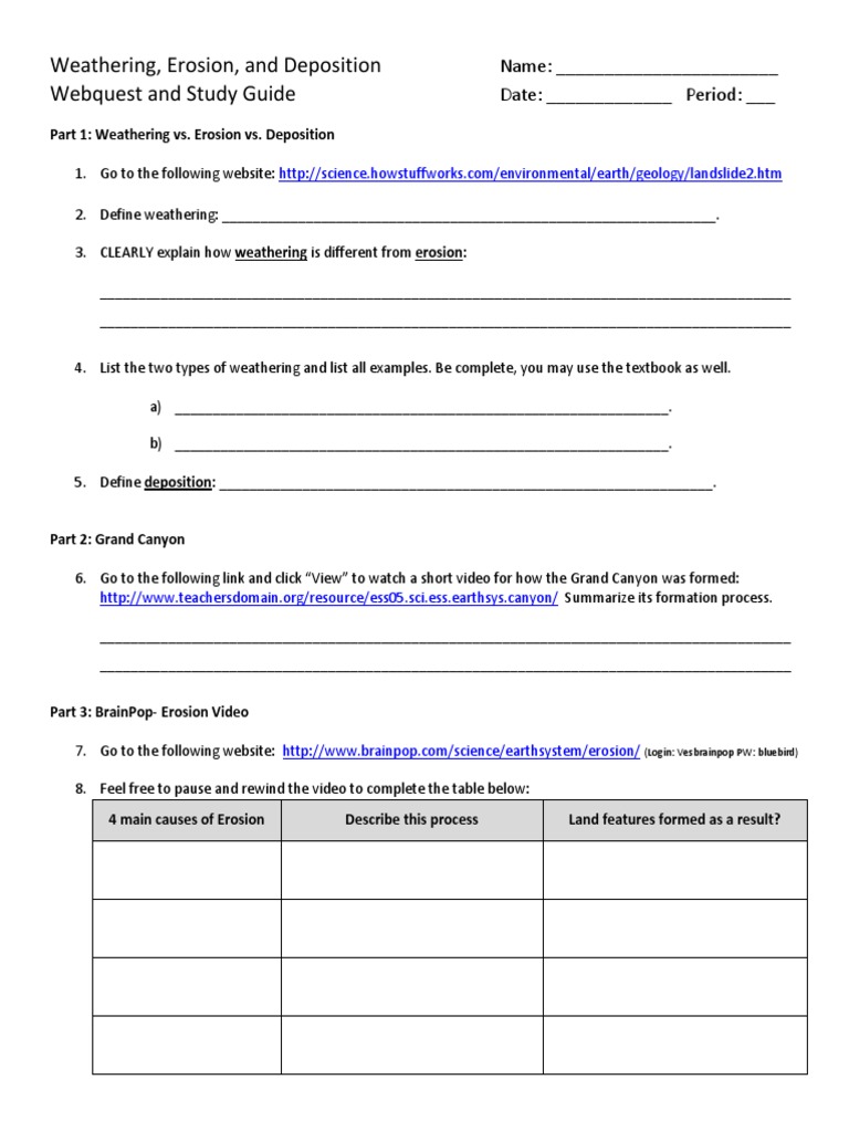 Weathering Webquest | PDF | Erosion | Geology