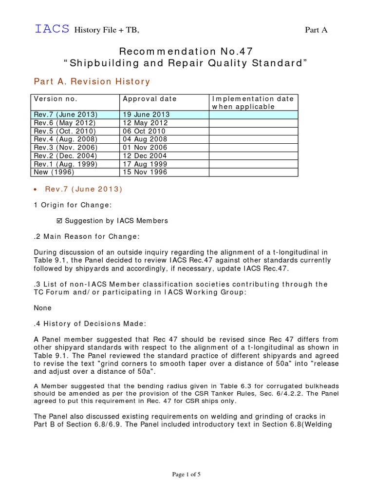 IACS Rec. 47 Shipbuilding Standards Update | PDF | Shipbuilding | Welding