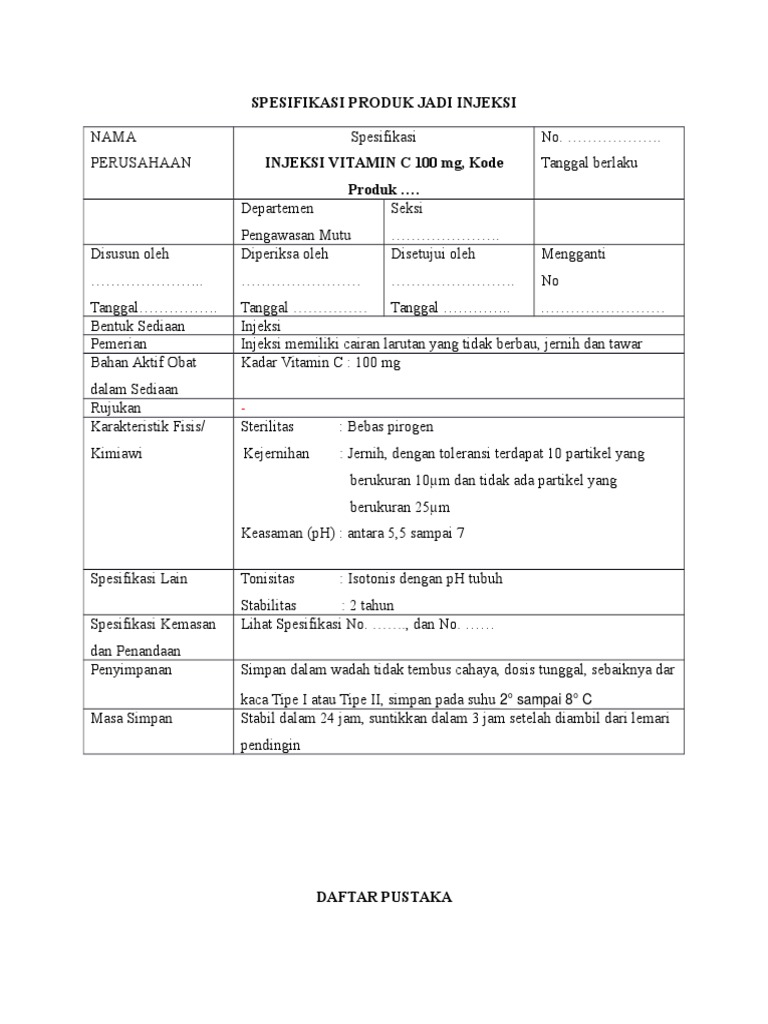 Spesifikasi Produk Jadi Injeksi | PDF