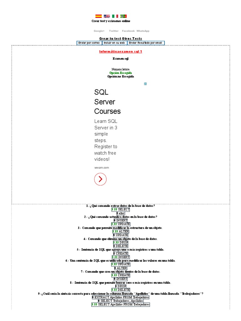 Examen de SQL: Preguntas y Respuestas | PDF | SQL | Tabla (base de datos)