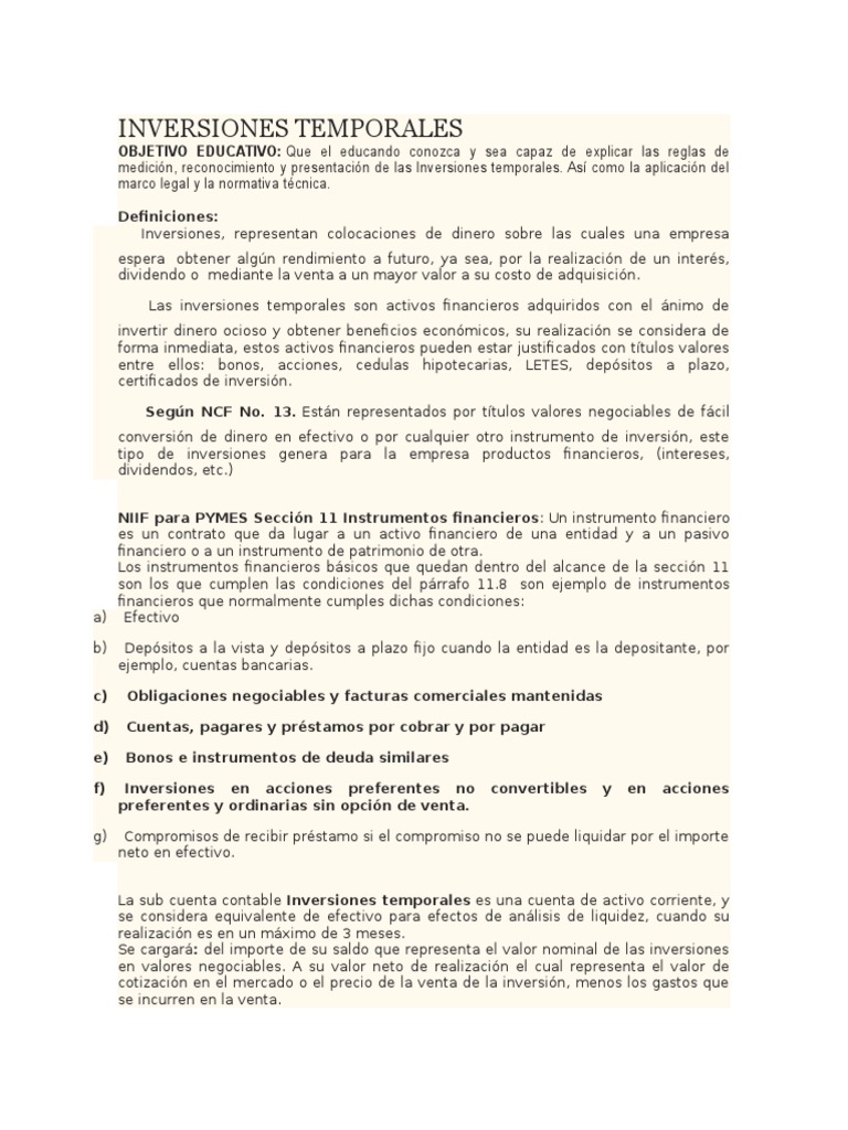 Inversiones Temporales | PDF | Compartir (Finanzas) | Inversiones