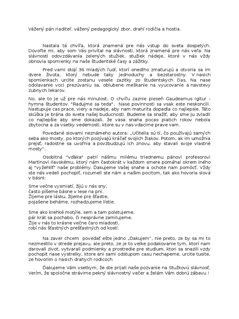 Prihovor Na Stuzkovu Slavnost | PDF