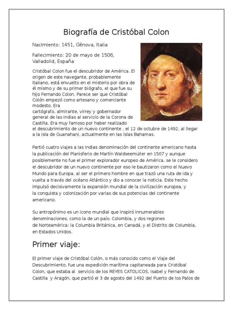 Biografía de Cristóbal Colon | PDF | Cristobal colon | Edad de la vela