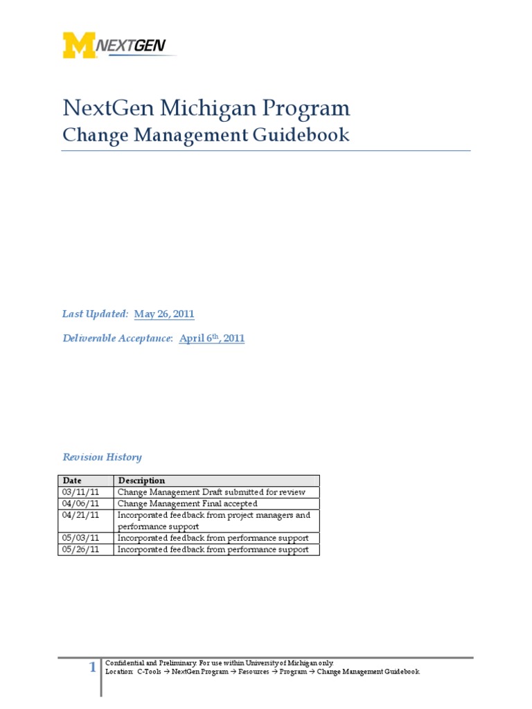 NextGen Michigan Change Management Guidebook | PDF | Change Management ...