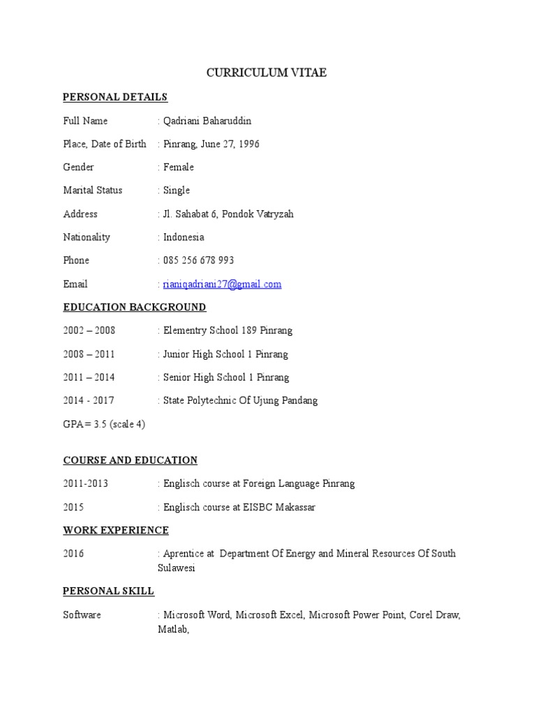 Curriculum Vitae: Personal Details | PDF