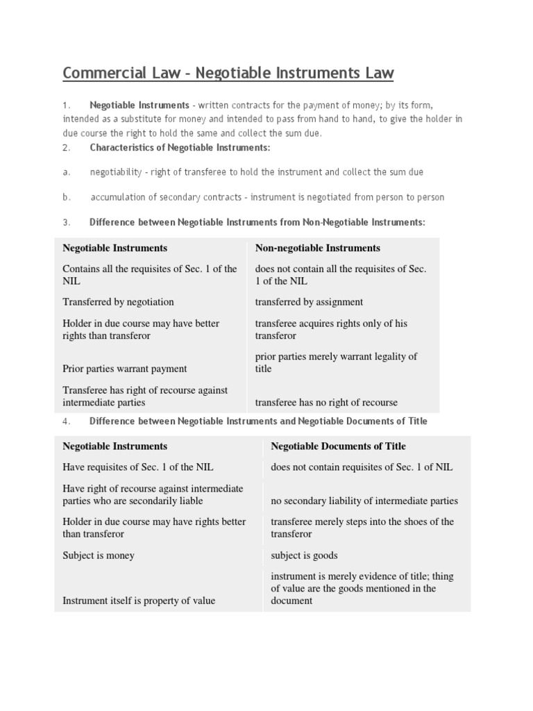 Negotiable Instruments | PDF