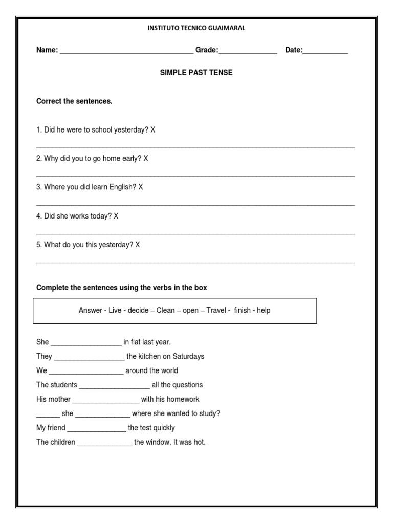 Past Simple Test | PDF