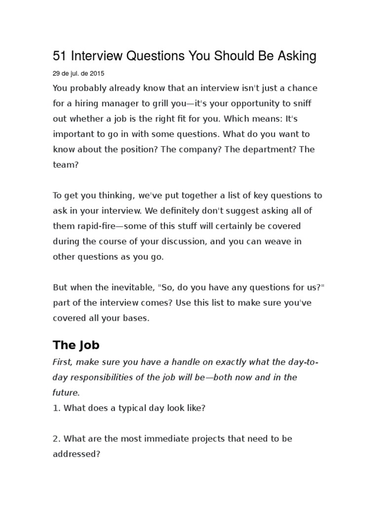 51 Interview Questions You Should Be Asking | PDF | Job Interview | Cognition