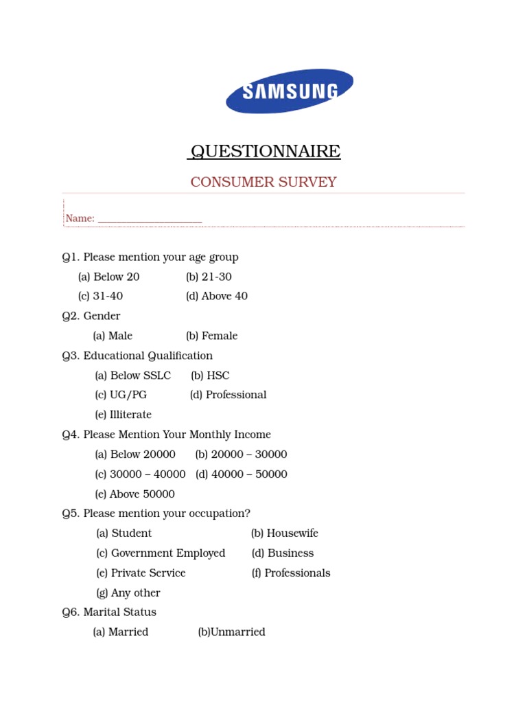 Questionnaire: Consumer Survey | PDF | Science | Electronics