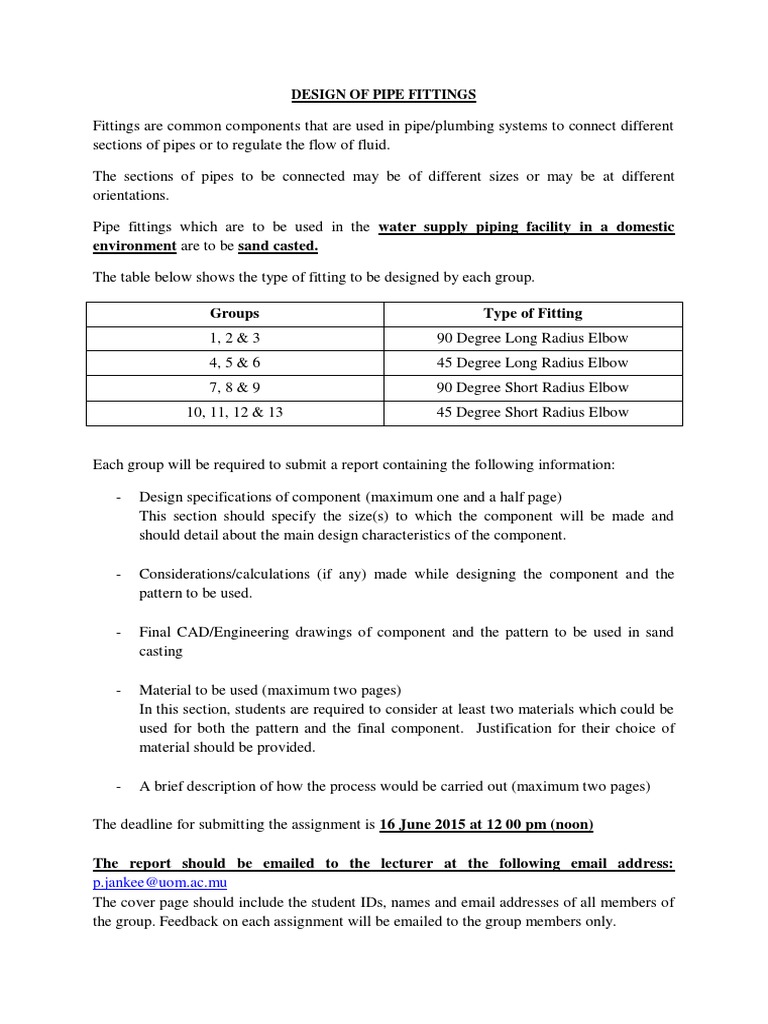 Assignment 2 - Design of Pipe Fittings | PDF