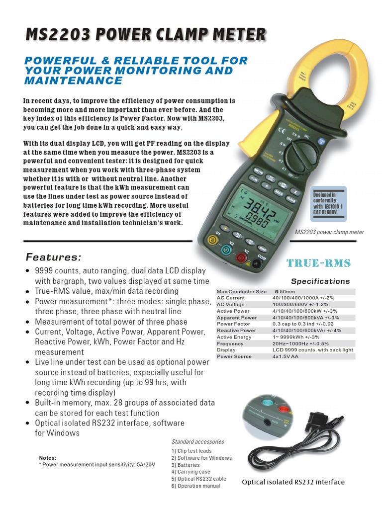 Mastech MS2203 Datasheet | PDF | Alternating Current | Ac Power