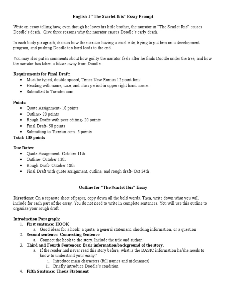 Scarlet Ibis Essay | PDF | Paragraph | Essays