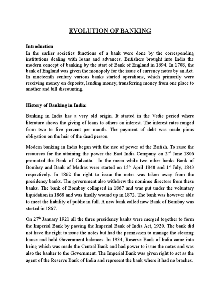 Evolution of Banking - 1 | PDF | Reserve Bank Of India | Banks