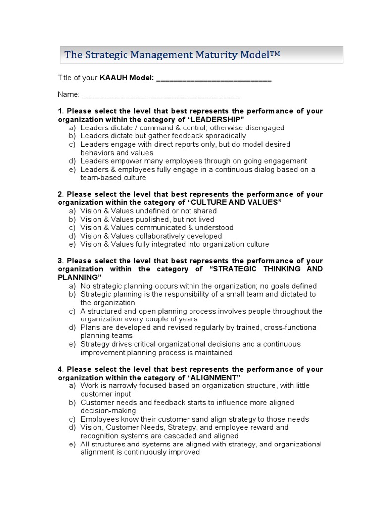 Strategic Management Model Questionnaire | Download Free PDF ...