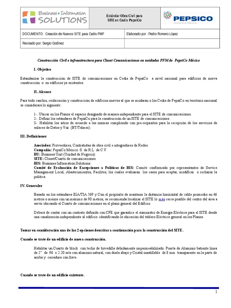 Modelo para Creacion SITE Cedis PepsiCo | Descargar gratis PDF ...