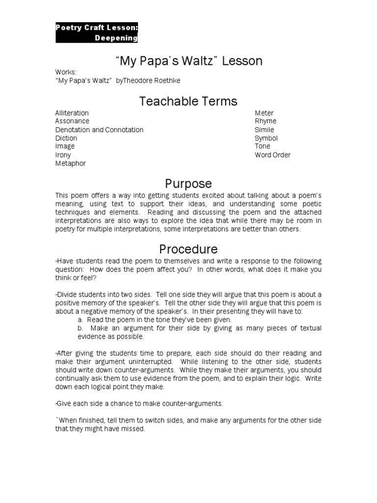 Lesson My Papa's Waltz | PDF | Poetry | Cognitive Science