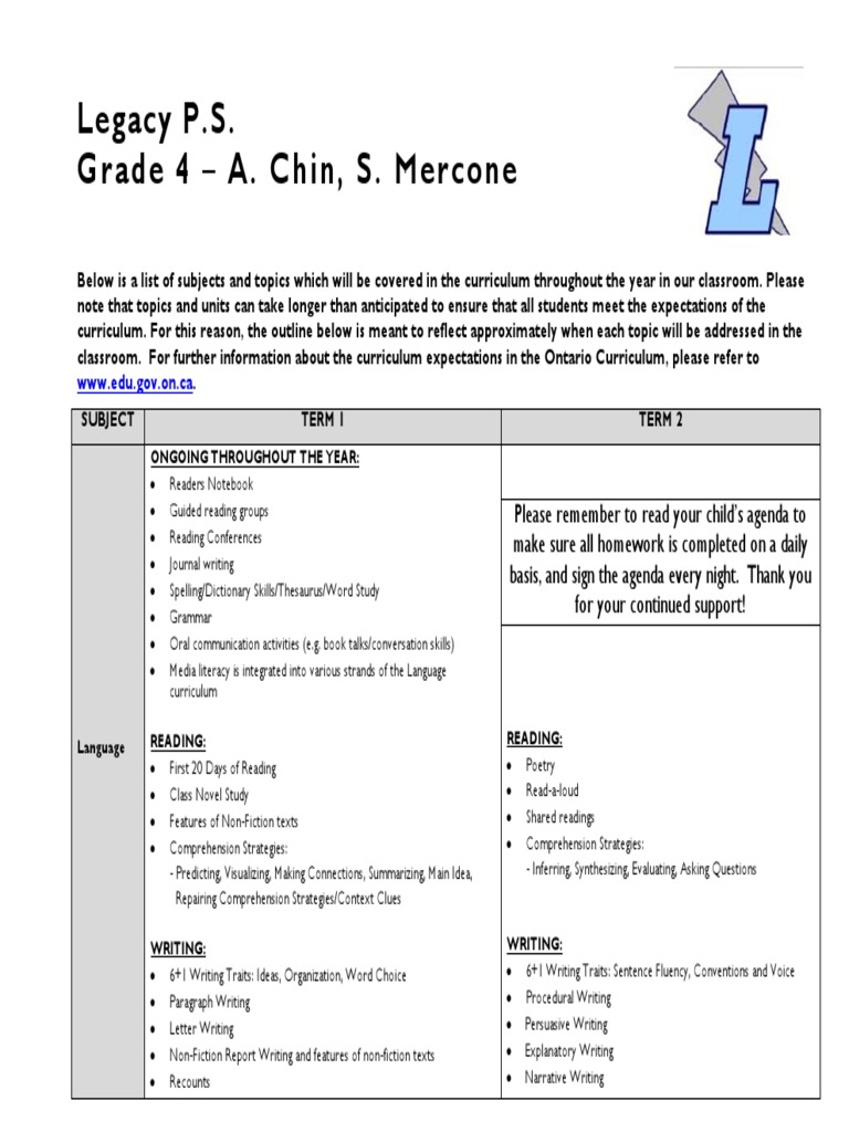 Grade 4 Long Range Plans 2016-2017 | PDF | Reading Comprehension ...