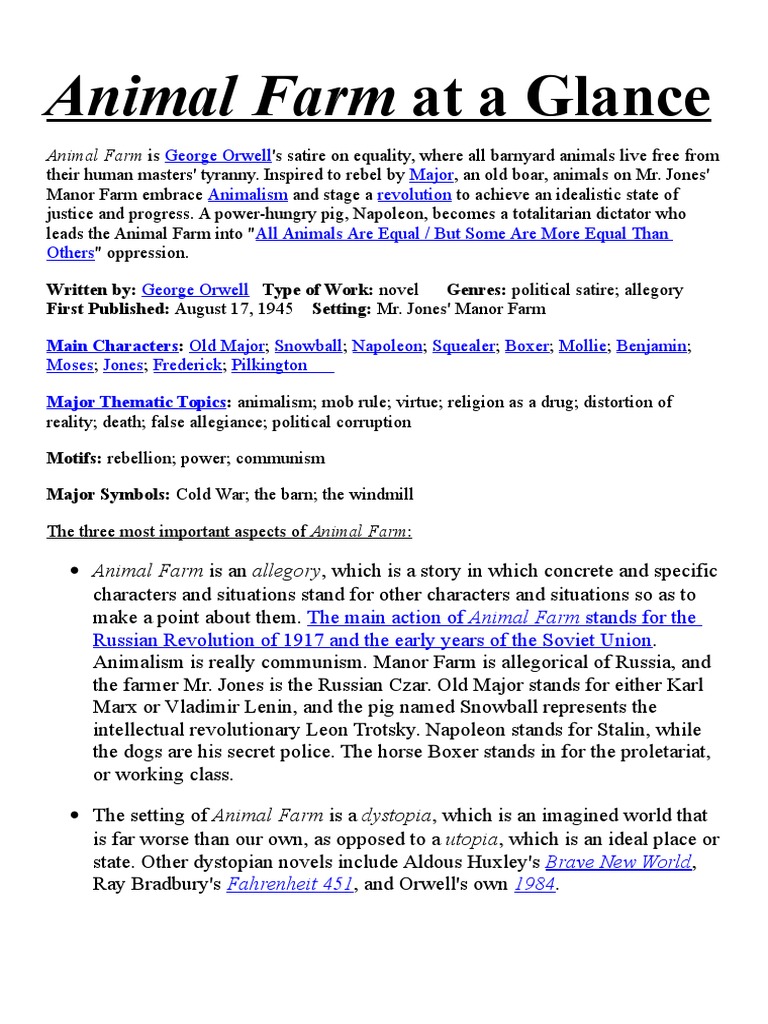 Animal Farm at A Glance | PDF | Vladimir Lenin | Unrest