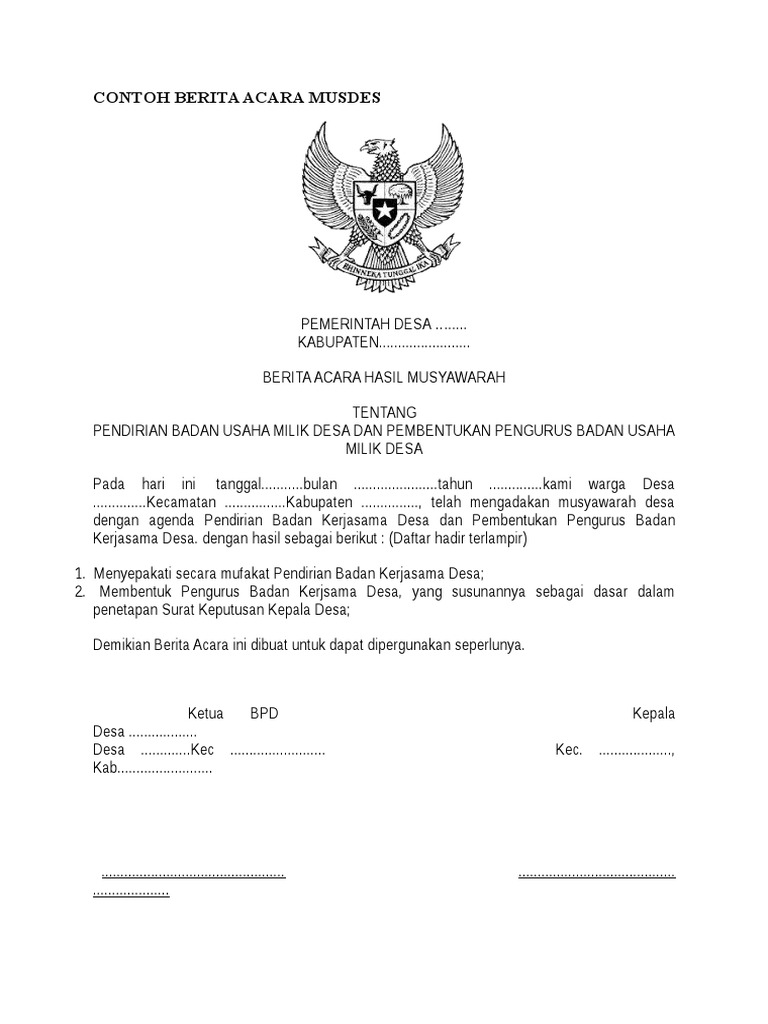 Contoh Berita Acara Musdes BKD | PDF