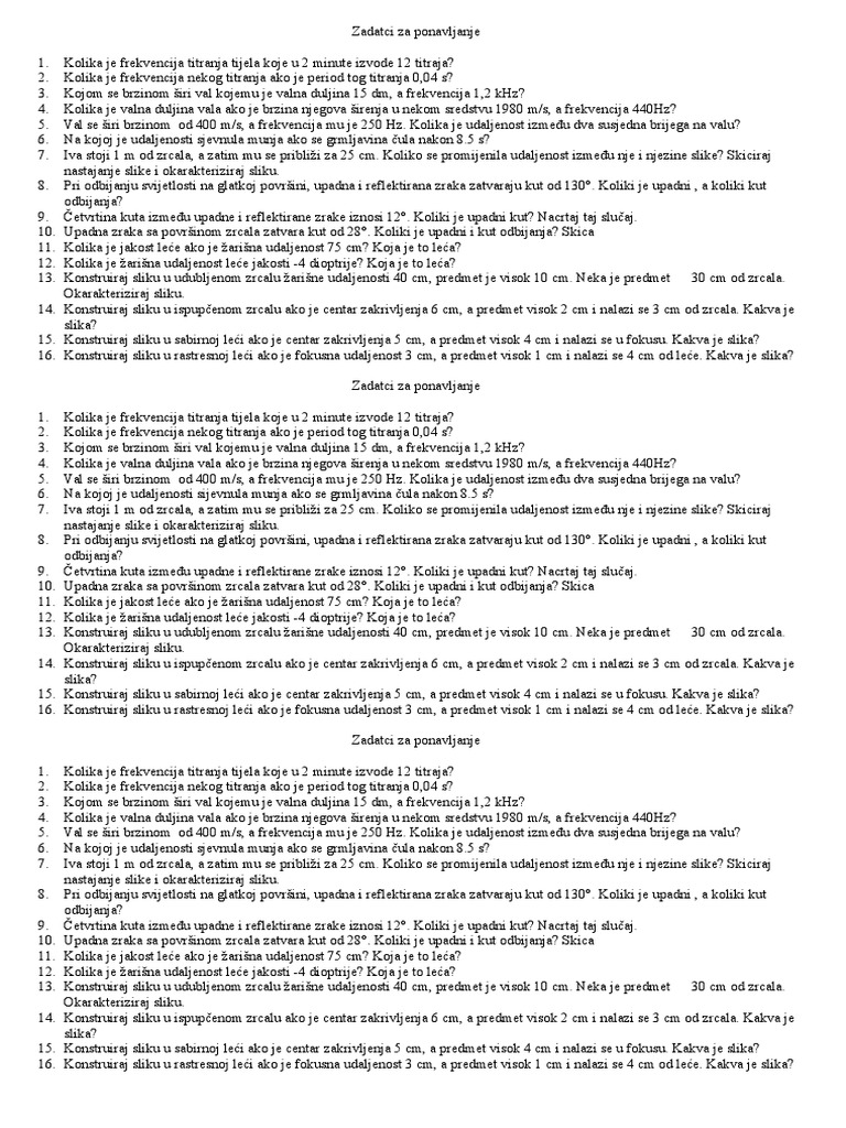 8 Razred - Vjezba - Valovi I Svjetlost | PDF