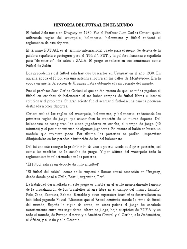 Historia Del Futsal en El Mundo | Asociación de Futbol | Variantes ...
