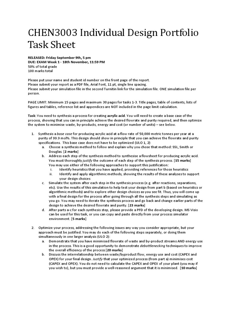 Individual Design Portfolio Task Sheet | Download Free PDF | Chemical ...
