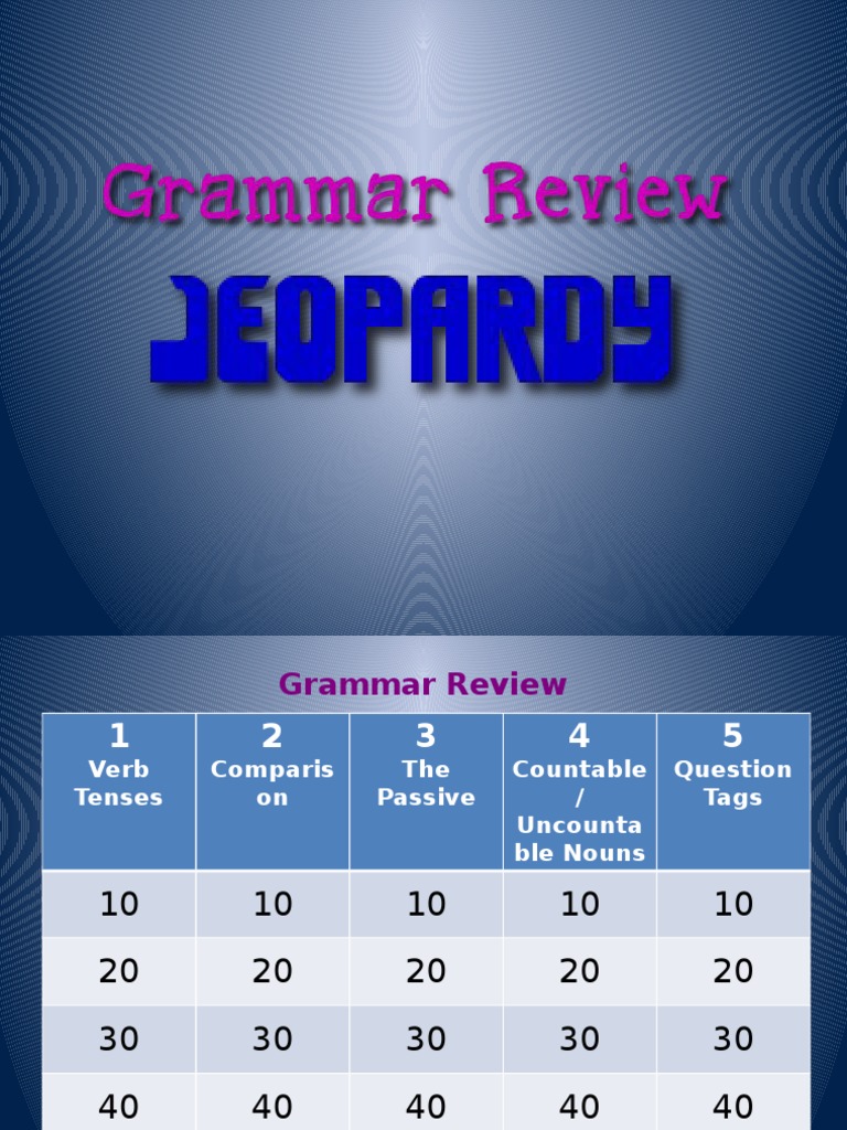 Grammar Review Jeopardy Game | PDF | Linguistic Morphology | Linguistics