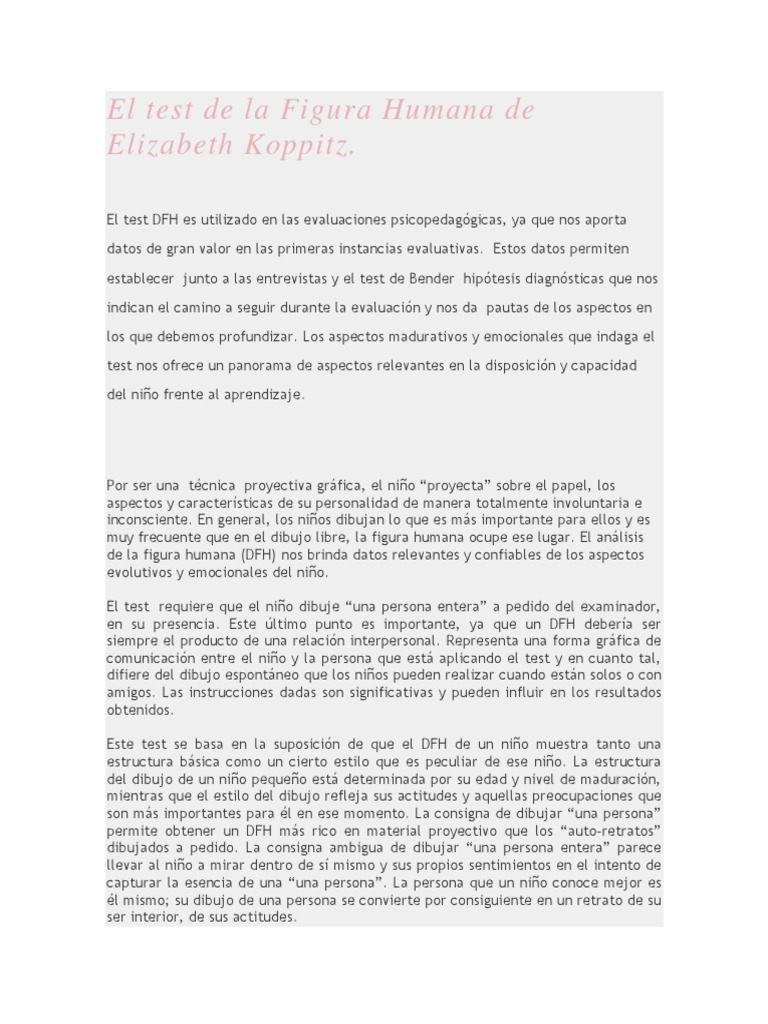 El Test de La Figura Humana de Elizabeth Koppitz | PDF | Dibujo ...